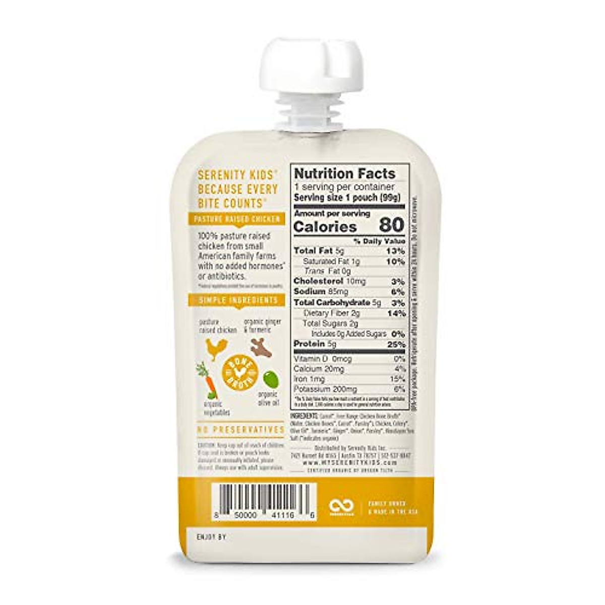 Serenity Kids Chicken Lover Baby Food Pouch Bundle | 6 Each of Free Range Chicken, Chicken & Thyme and Turmeric Chicken Pouches (18 Count)