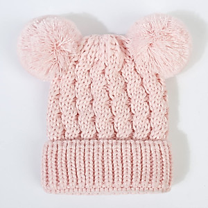MOK Baby Beanie for Girls Cable Knit Winter Hat with Double Pom Pom Skull Hats