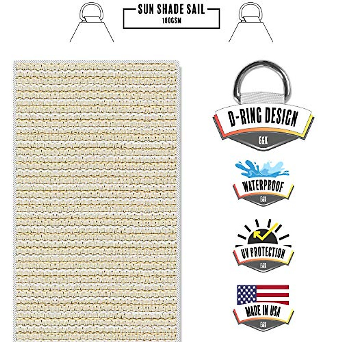 E&K Sunrise 8' x 8' x 11.3' Beige Sun Shade Sail Right Triangle UV Block Durable Awning UV Block Canopy Perfect for Patio Backyard Lawn Garden Outdoor Activities -Customized