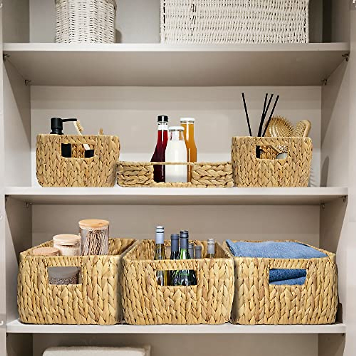 GaiaMade Water Hyacinth Storage Baskets with Lid, Wicker Baskets for Organizing and Storage, Set of 3 (1PC Large, 2PCS Medium, 1 Lid)