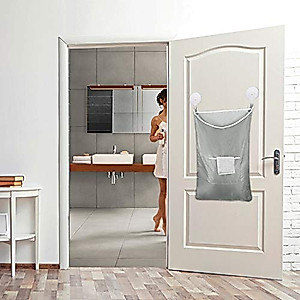 Comeve Open Top Door Hanging Laundry Hamper Bag, Space Saving Wall Hanging Laundry Bag with 2 Door Hooks, Large Laundry Basket for Closet, Travel, Storage (Grey)