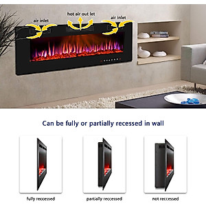 60 inch Electric Fireplace Wall Mounted Led Wall Fireplace Drifting Fireplace Recessed Electric Fireplace Inserts, Adjustable Flame Color Electric Fireplace