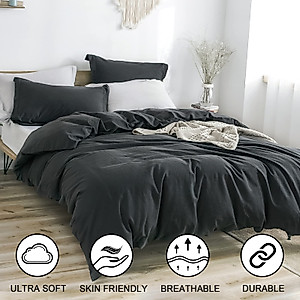 PHF Linen Duvet Cover Set King, Upgraded French Linen Blend Duvet Cover Set, Comfy Elegant Comforter Cover Set for Hot Sleepers, 1 Duvet Cover and 2 Pillowshams, 106"x 92", Dark Grey Blackish