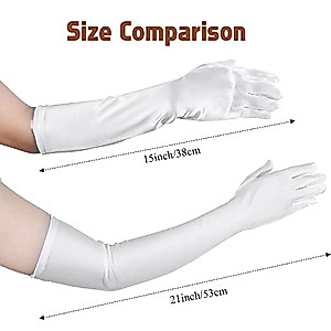1920s Long Evening Satin Elbow Gloves Opera Gloves Stretch Bridal Wedding Prom Party Costume Accessories Gloves for Women (White, 15 Inch)