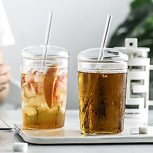 Hemoton 3pcs Drinking Glasses Tumbler with Straw and Lid, 15OZ Glass Cups Ice Coffee Cup Tumbler Cup Great for Smoothie Soda Boba Tea Cocktail, Christmas Gifts for Women Man