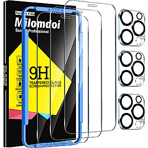 Milomdoi 3 Pack Screen Protector for Apple iPhone 12 Pro Max with 3 Pack Tempered Glass Camera Lens Protector, Ultra 9H Accessories, Case Friendly, Mounting Frame, 2.5D Curved, Transparent