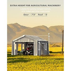 GarveeLife 13'x20' Carport Heavy Duty, Portable Garage with 4 Roll-up Doors, 4 Mesh Windows, 180 g PE Tarps, and Reinforced Frames, for Full-Size Pickups, Bass Boats, and SUVs, Gray