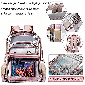 SOFARA 2pcs Clear Backpack for School Stadium Approved Transparent Bookbag See Through Student Teen (Rose Gold)
