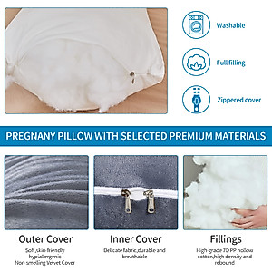 U Shaped Pregnancy Pillows for Sleeping, 57 Inch Maternity Pillow for Pregnant Women with Removable and Washable Velvet Cover, Full Pregnancy Body Pillow Support for Back, Hips, Legs, Belly