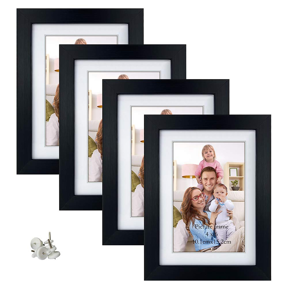 Giftgarden 4x6 Picture Frame Set of 4, 5x7 Frames Matted to 4 by 6 Pictures with Mat or 5 by 7 Photos without Mat, Wall Hanging or Tabletop Display, Black