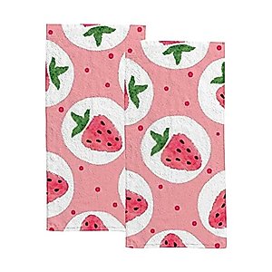 Hands Towels of 2 Piece for Bathroom,Strawberry Soft Towel Set Highly Absorbent Fingertip Towels for Children and Adults