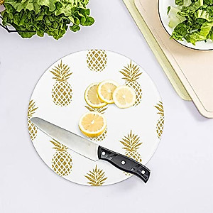 Gold Pineapple Glass Cutting Board Scratch Resistant Round Chopping Board For Kitchen 7.9 in