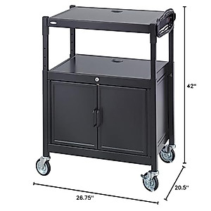 Safco Products 8943BL Steel Adjustable AV Cart with Locking Cabinet, Black