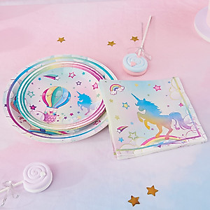 WERNNSAI Unicorn Party Plates and Napkins - Rainbow Unicorn Party Supplies for Girls Disposable Dinner Dessert Plates Napkins Tableware Set Serves 16 Guests 48 PCS