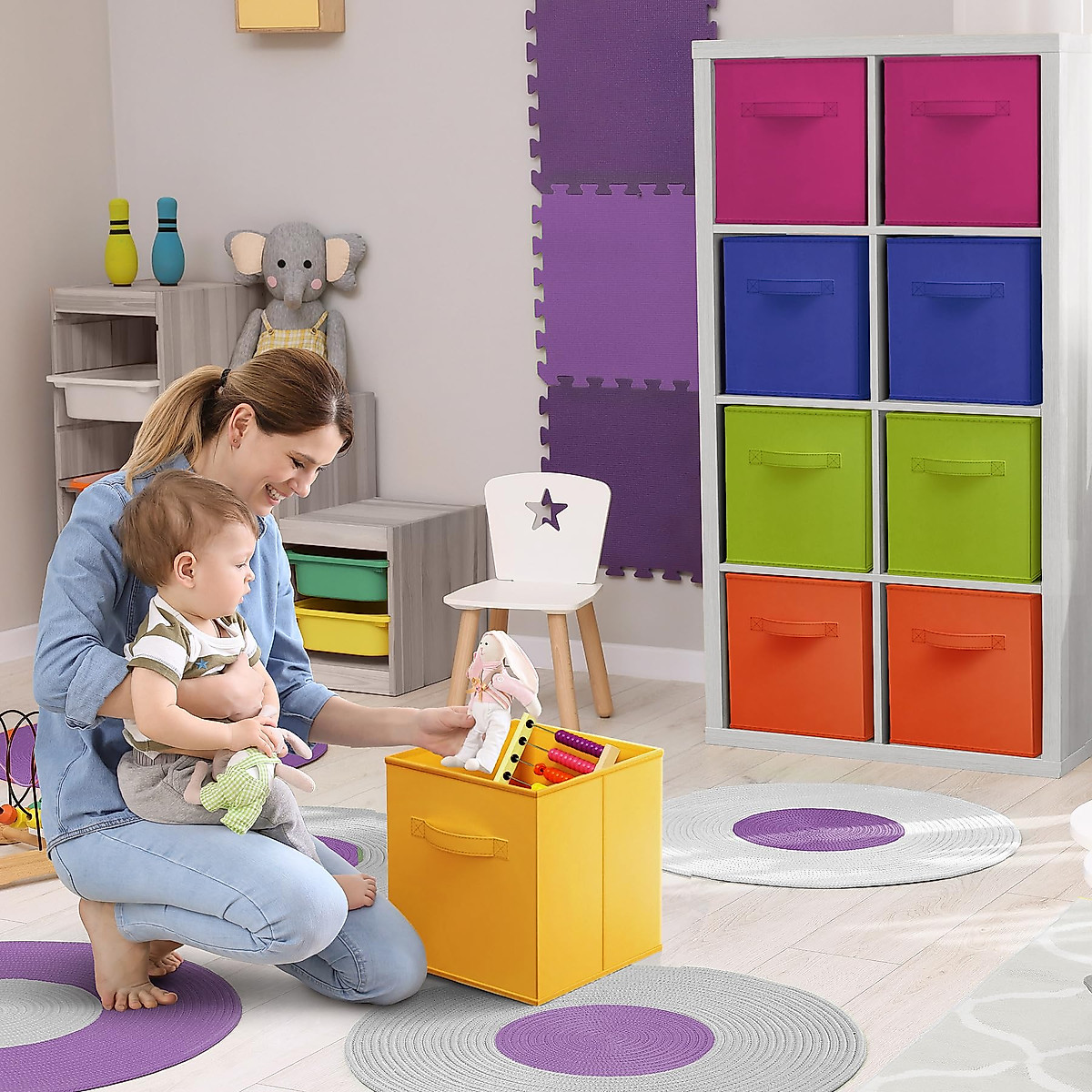 Sorbus 13 Inch Storage Bins - Sturdy Collapsible Fabric Storage Cubes with Handle - 12 Foldable Baskets for Organizing Clothes, Toys, Books - Storage Baskets for Shelves, Closets