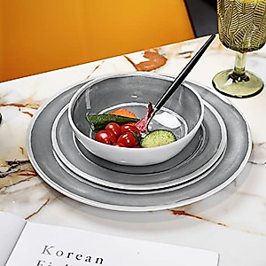 Melamine Dinnerware Set - 12pcs Dishes Dinnerware Set for 4, Indoor and Outdoor use, Dishwasher Safe, Break-resistant, Lightweight, Gray