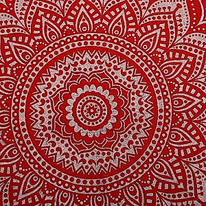 Maviss Home Floor Decor Round Mandala Pouf Cover | Floor Yoga Pillows Cover | Round Bohemian Meditation Cushion Cover | Round Pouf Cover | 32 Inch 80 cm Approx; Red Silver