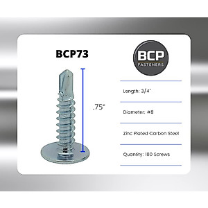 100 Qty #8 x 3/4" Zinc Wafer Modified Truss Head TEK Self Drilling Sheet Metal Screws (BCP73)
