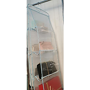 Cyan Mirs Hanging Handbag Purse Organizer Clear Hanging Shelf Bag Collection Storage Closet Storage Bag 8 Pockets, Blue+white