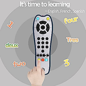 Baby Realistic TV Remote Control Toy with Light and Sound, Upgrade Adjustable Volume, Early Educational Musical Toys with 3 Language English,French and Spanish Gift Toy for 3+ Months Boys or Girls
