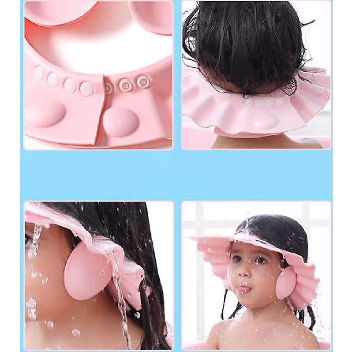Baby Bath Shampoo Cap with Ear Protection Safe Bathing Visor Hat Soft Shower Wash Hair Adjustable Portable Shield for Children Kids