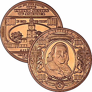 Jig Pro Shop Bank Note Series 1 oz .999 Pure Copper Round/Challenge Coin ($100 Ben Franklin)