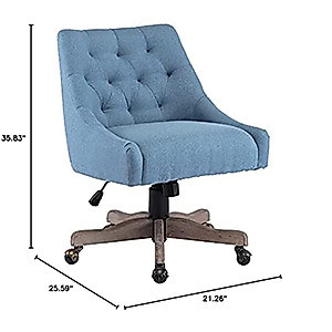 HomSof Modern Mid-Back Desk, Adjustable Height Swivel Home Office, Accent Chair with Wheels and Wood Base, Linen, Blue