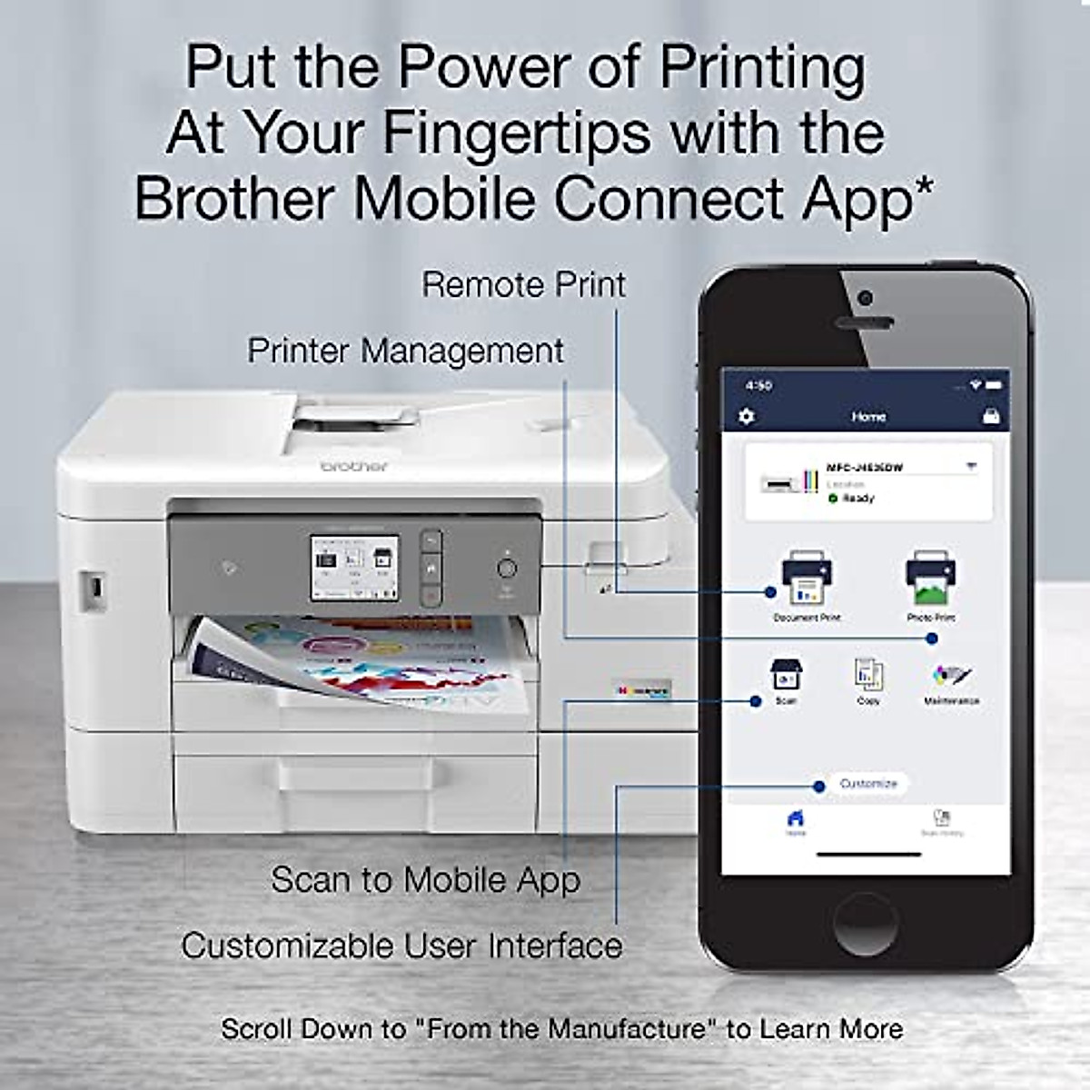 Brother MFC Series INKvestment Tank All-in-One Color Inkjet Printer with NFC, Print Scan Copy Fax, Auto 2-Sided Printing, 4800 x 1200 dpi, Built-in Wireless, White, Bundle with Cefesfy Printer Cable