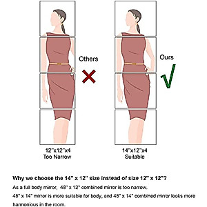 OBIOZZ Bedroom Floor Standing Mirror Glass Full Length Wall Mirror Tiles 14 X 12 X 4PCS Frameless Full Body Mirror, Quality Material Full-Length Mirror