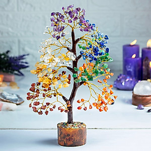 seven chakra tree of life for positive energy - feng shui tree, fake bonsai tree, crystals and healing stones, money tree, room decor 7 chakra tree, stone tree, healing crystals, spiritual gifts
