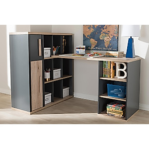 Baxton Studio Panni Modern Study Desk with Built-in Shelving Unit, gray