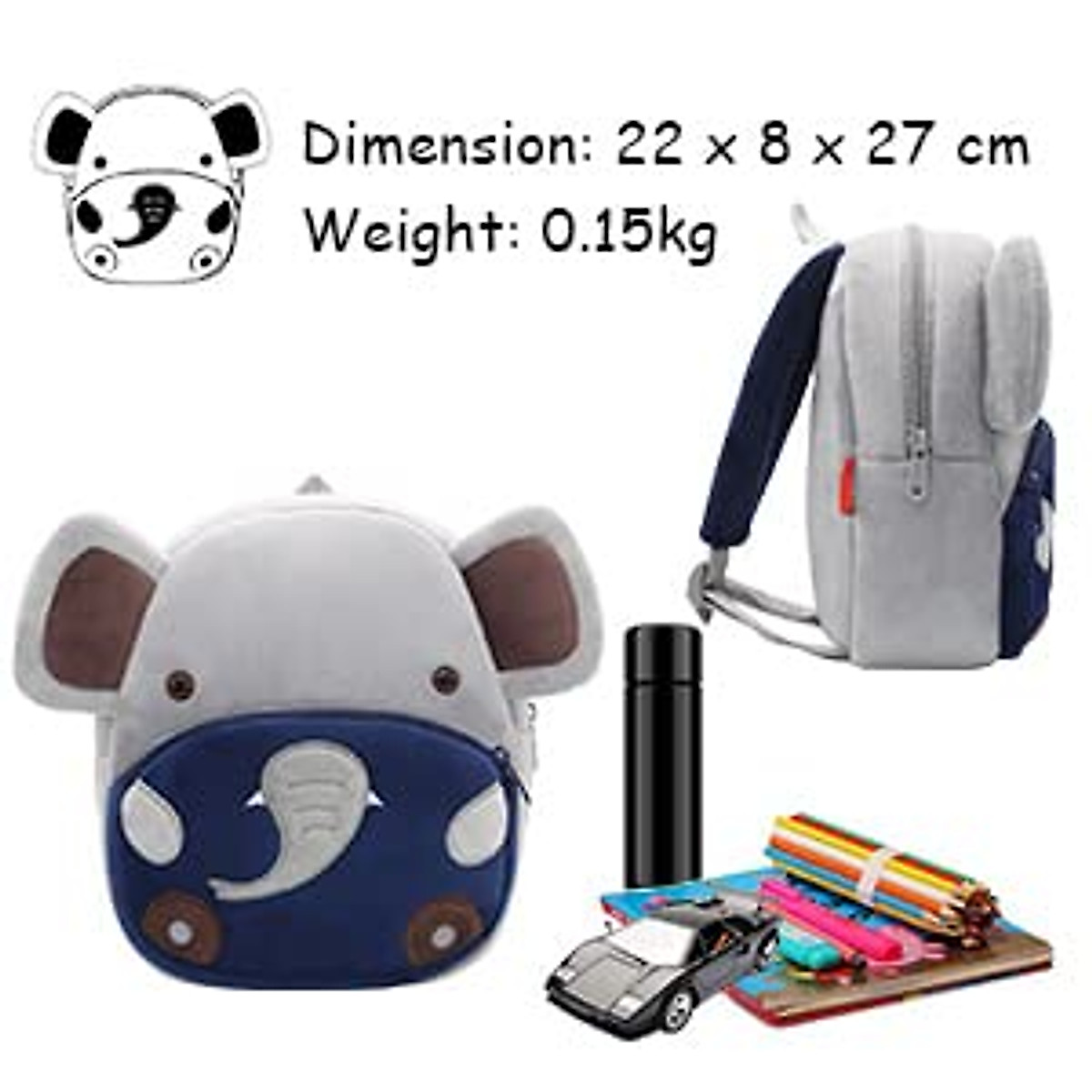 Cute Animal Cartoon Backpack School Bag, for Toddler Children Boys Girls, 3-5 Years Old, for Kindergarten Kids, Children, Unisex (Elephant)…