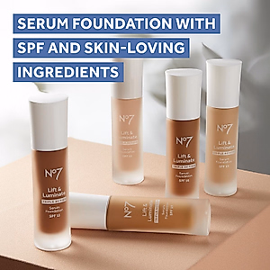 No7 Lift & Luminate Triple Action Serum Foundation - Liquid Foundation Makeup with SPF 15 for a Dewy, Glowy Base - Radiant Serum Foundation for Mature Skin - Cool Vanilla (1 Fl Oz)