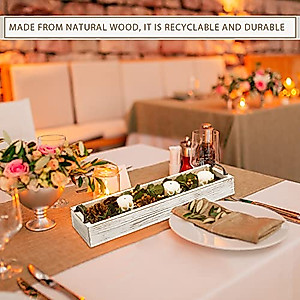 2 Pack Rustic Wooden Serving Trays Rustic Wooden Long Serving Trays with Handle Rectangular Ottoman Tray for Home Room Coffee Table Farmhouse Serving Decoration (Whitewashed)