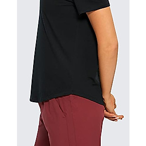 CRZ YOGA Women's Pima Cotton Short Sleeve Workout Shirt Yoga T-Shirt Athletic Tee Top Black Small