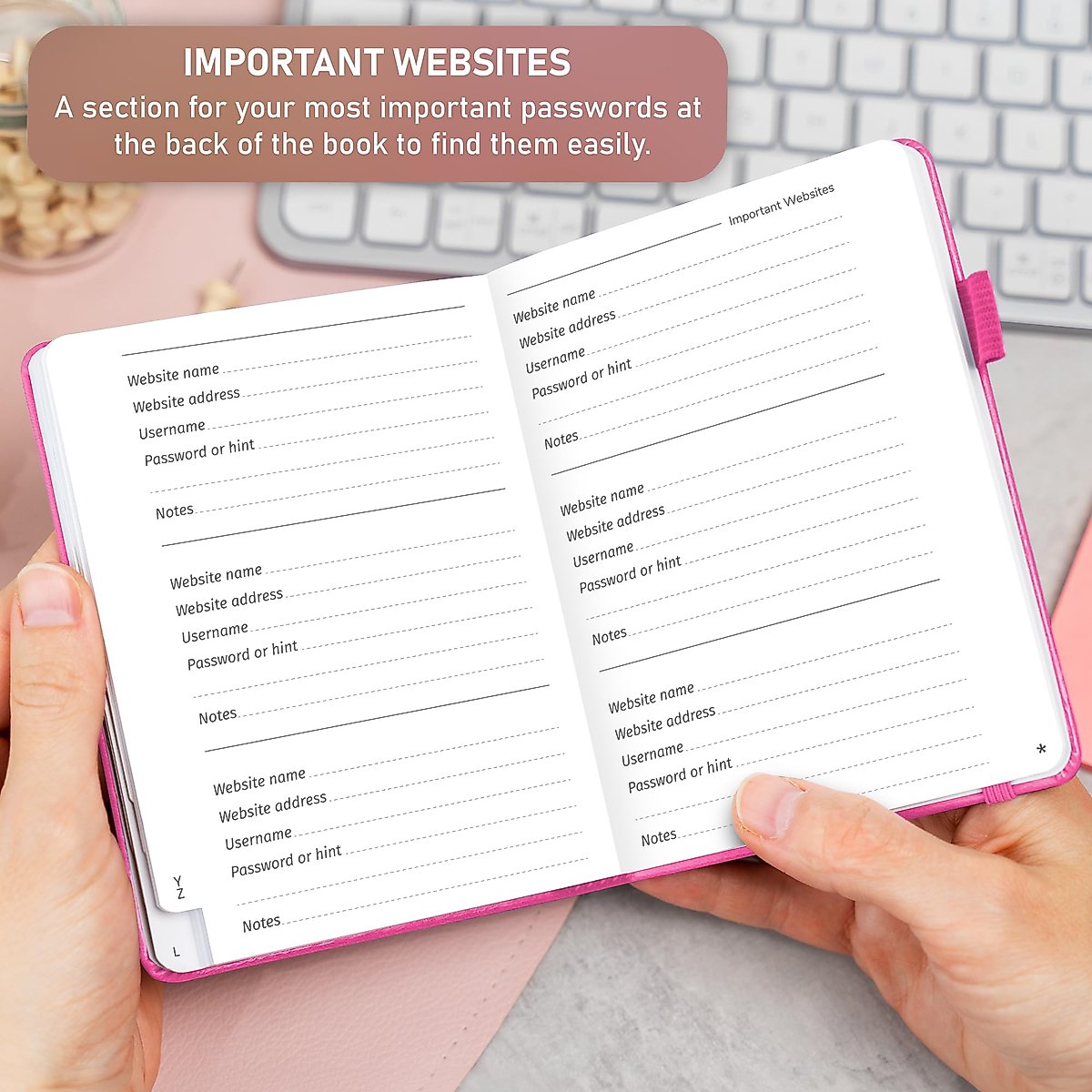 GoGirl Password Book with Alphabetical tabs - Internet Address & Password Keeper Logbook for Password Organization. Journal Notebook for Saving Website Logins Pocket Size 4.0"x5.5", Hot Pink