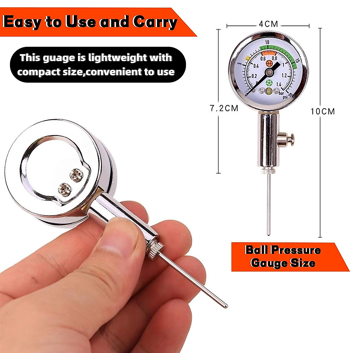 Ball Pressure Gauge, Mini Portable Basketball Football Volleyball Ulitity Air Pressure Gauge Sports Inflation Devices