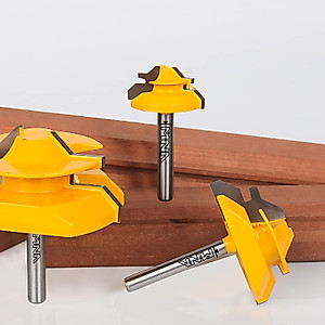 MNA 45 Degree Lock Miter Router Bit 3-Piece Set, for 1/2”, 5/8”, 3/4” Cutting Height, 1/4 Inch Shank. Easy to Create Lock Miter Joint