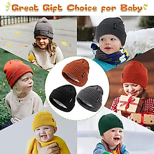 ZUPPAD Baby Beanie Hats, 3-Pack Winter Knit Hats with Fleece Lining for Boys and Girls (Dark Orange, Grey, Black)
