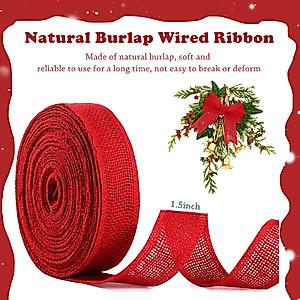 Waydress Natural Burlap Ribbon Burlap Edge Ribbon Fabric Craft Ribbon for Bow Wreath Tree DIY Decor Outdoor Wedding Home Christmas Party Decoration(1.5 Inch x 20 Yard,Red)