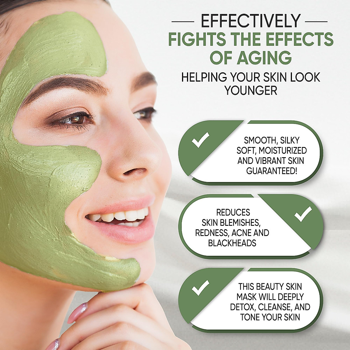 Green Tea Matcha Facial Mud Mask, Removes Blackheads, Reduces Wrinkles, Nourishing, Moisturizing, Improves Overall Complexion, Best Antioxidant, Younger Looking Skin, All Skin Face Types