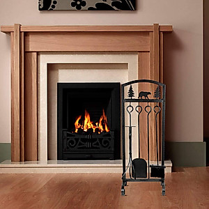 MYFIREPLACEDIRECT 5 Pieces Fireplace Tool Set Strength Wrought Iron, Fire Place Toolset Indoor Outdoor Hearth Accessories Kit with Fireplace Brush, Fire Poker, Firewood Tong, Fireplace Shovel, Glove