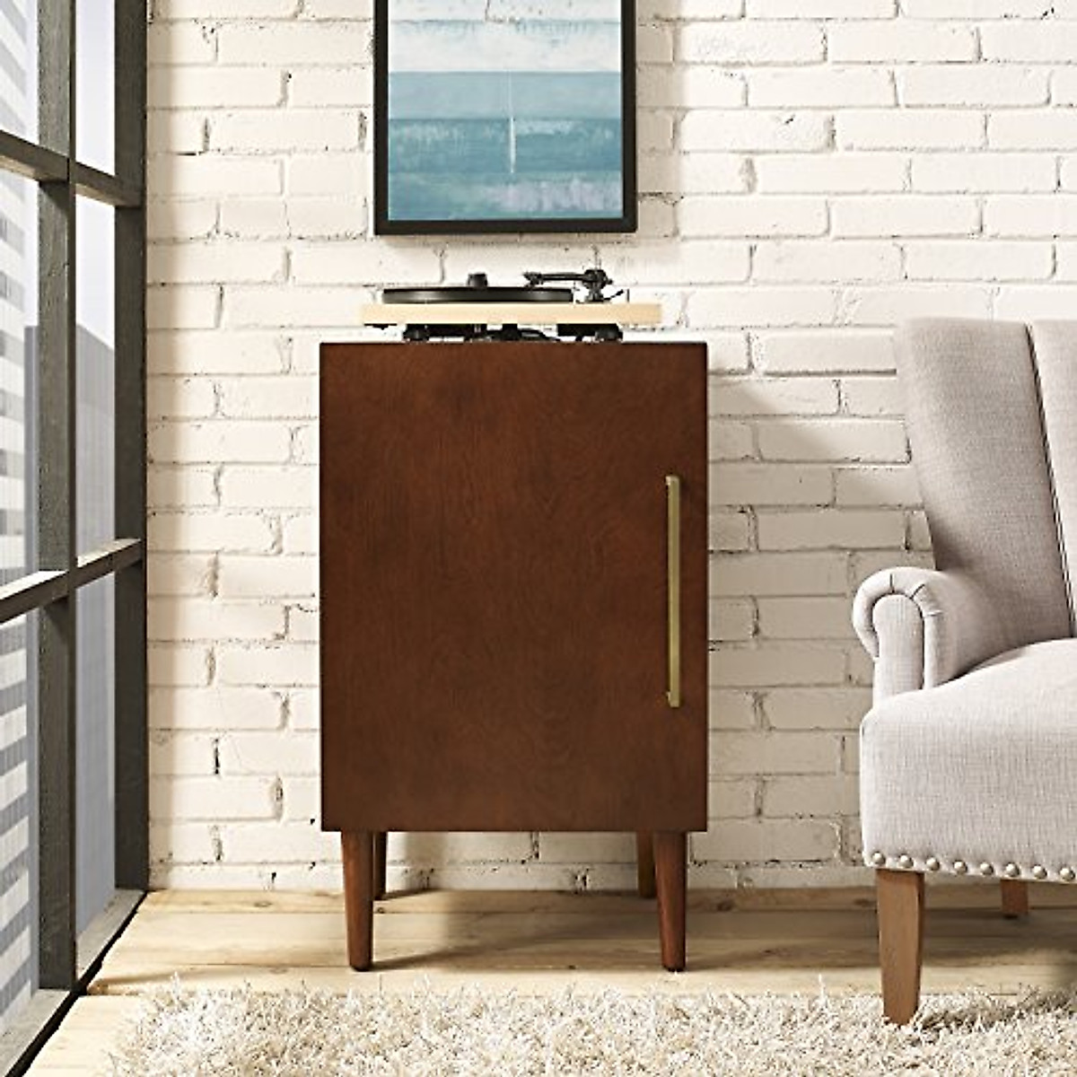 Crosley Furniture Everett Player Stand with Storage for Vinyl Records, Mahogany