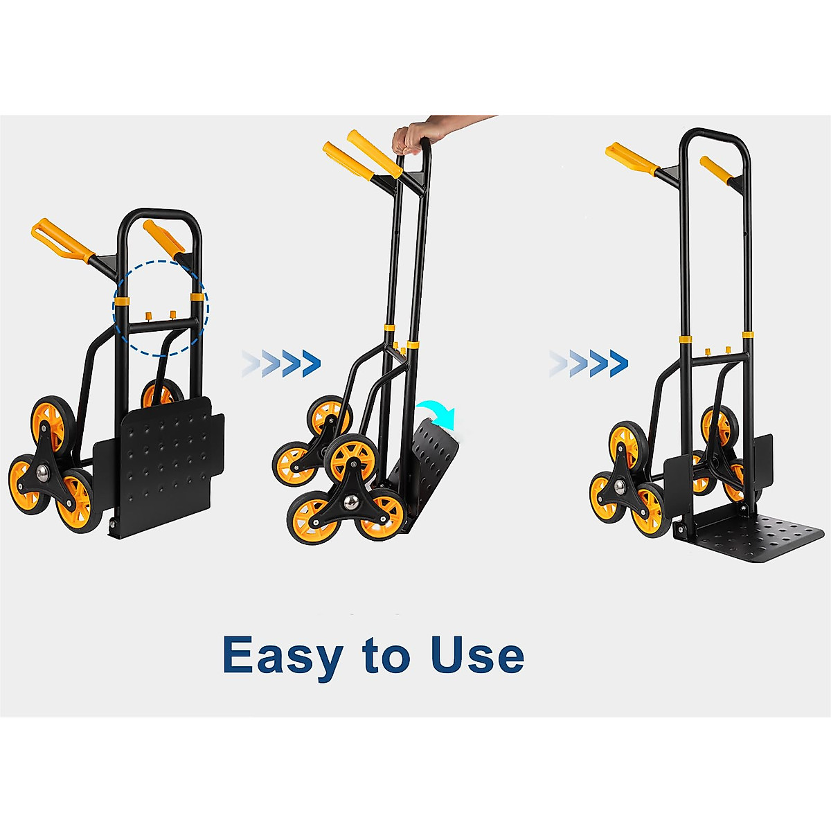 Mstge Stair Climbing Hand Truck, 2 in 1 Stair Climber Dolly Heavy Duty, 350 Lbs Capacity Stair Trolley Cart with 6 Rubber Wheels and Elastic Rope