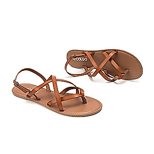 COLGO Women's Summer Strappy Flat Sandals, Adjustable Casual Fisherman Sandal with Open Toe Slingback Gladiator Sandals (8.5,Brown)