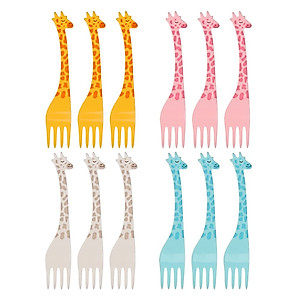 HomeSoGood 12Pcs Giraffe Fruit Fork, Mini Cartoon Snack Cake Dessert Fruit Pick Toothpick Salad Cocktail Sticks Party Supplies
