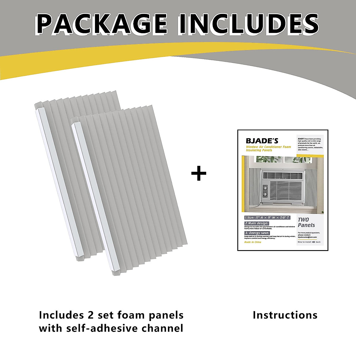 BJADE'S Window Air Conditioner Side Panels Kit,Window AC Foam Insulation Side Panels for Window AC Unit Indoor Air Conditioner Cover for Summer Winter Protection,17" x 9" x 7/8" Window Seal Panel