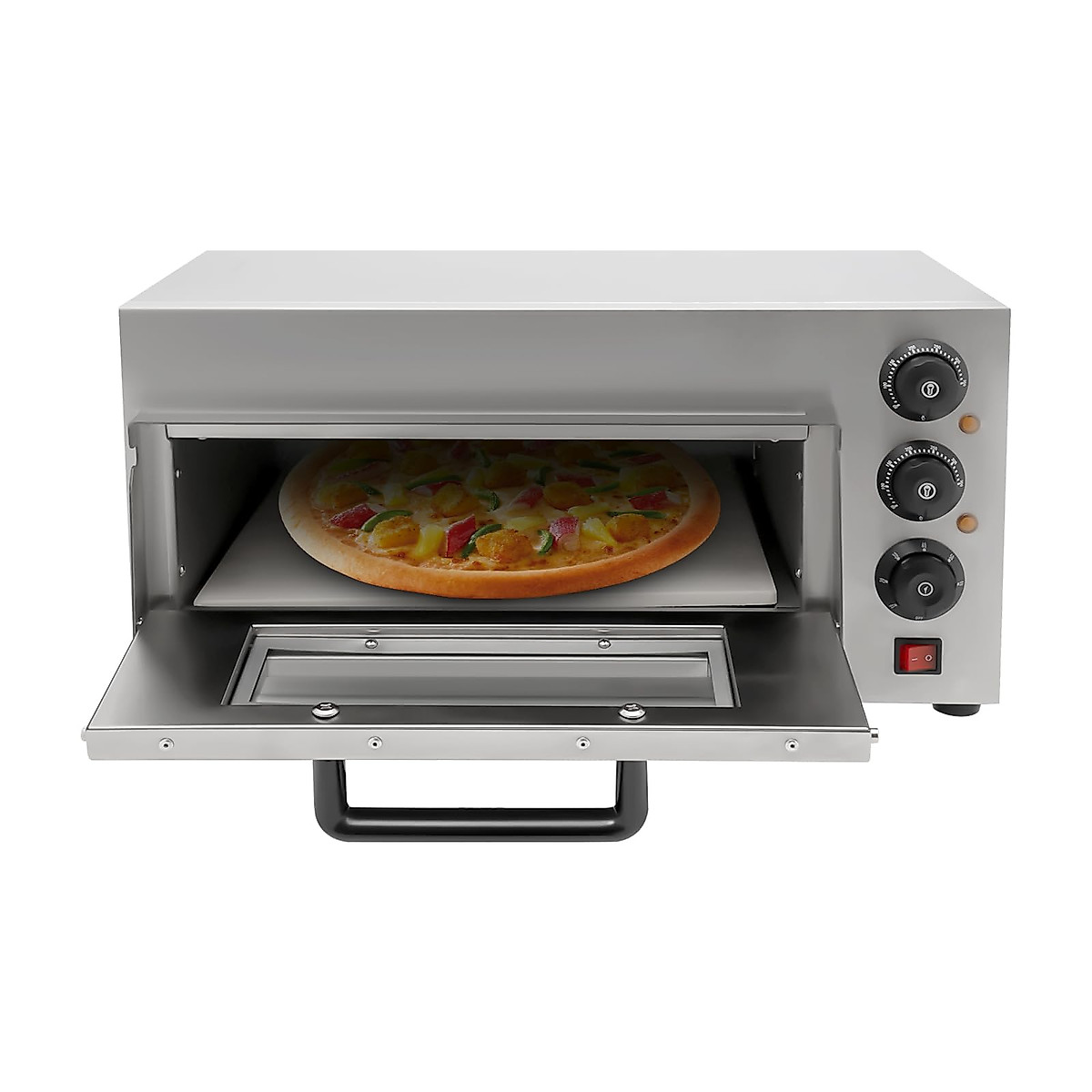 Electric Pizza Oven, Indoor Countertop Pizza Oven with Handle & Removable Tray, Adjustable Temp, Commercial Pizza Maker for Kitchen, Camping, Party