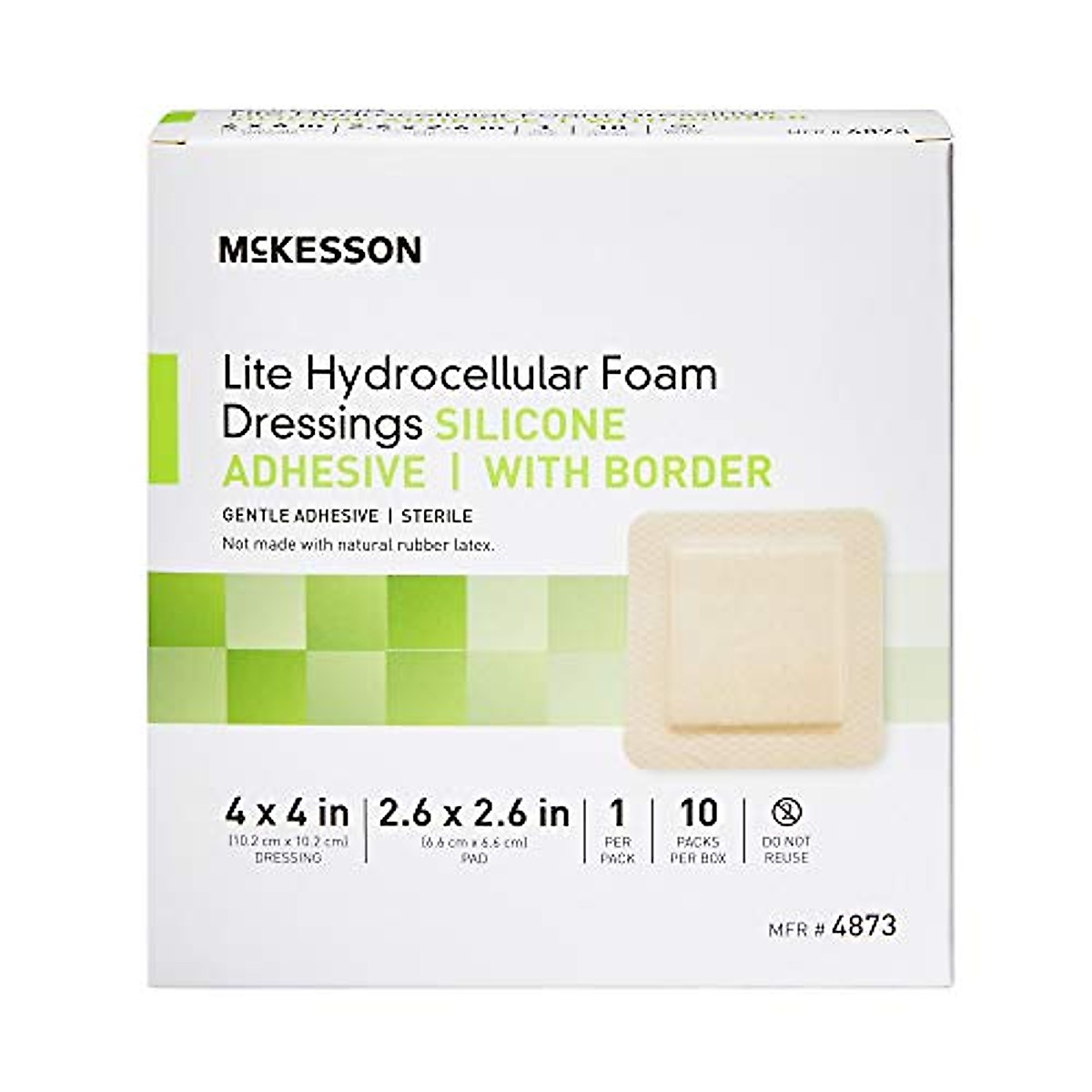 McKesson Lite Hydrocellular Foam Dressings, Sterile, Silicone Adhesive with Border, 4 in x 4 in, 10 Count, 1 Pack