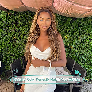 YEAME Wavy Ponytail Extension Claw Clip, 22 Inch Corn Wave Pony Tail Synthetic Brown Mixed Blonde Hair, Long Curly Jaw Ponytail Hair Extainson for Women Girls (Brown Mixed Blonde)